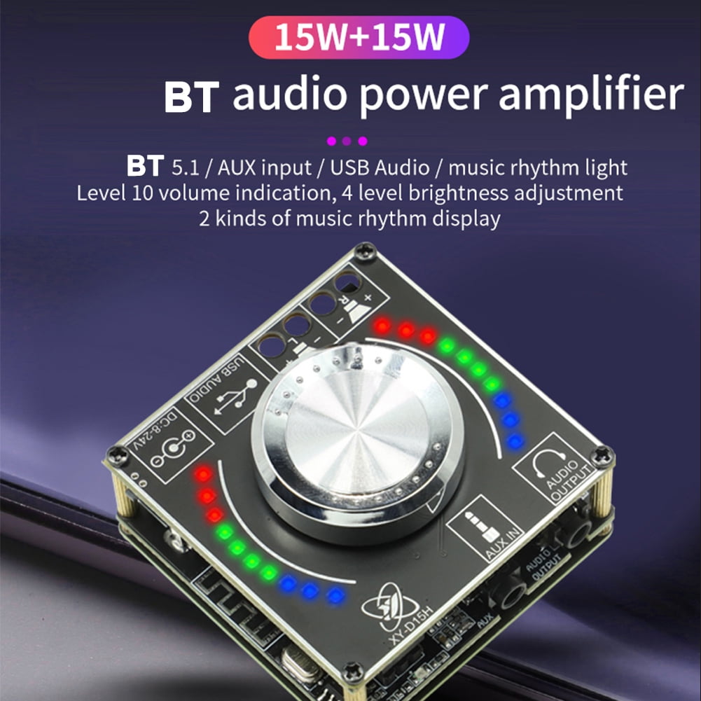 15W Stereo Amplifier Board 12/24V Speaker Audio Amplifier BT5.1 3.5mm AUX USB U-disk Input ...