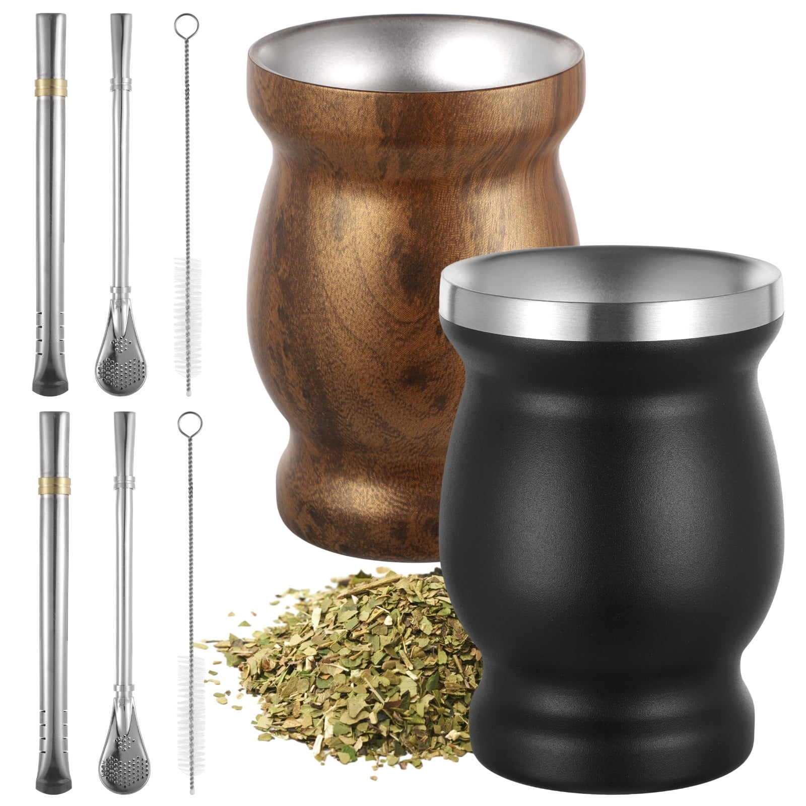 2 PCS Yerba Mate Cups with Spoon Straw Brush Accessories, Stainless ...