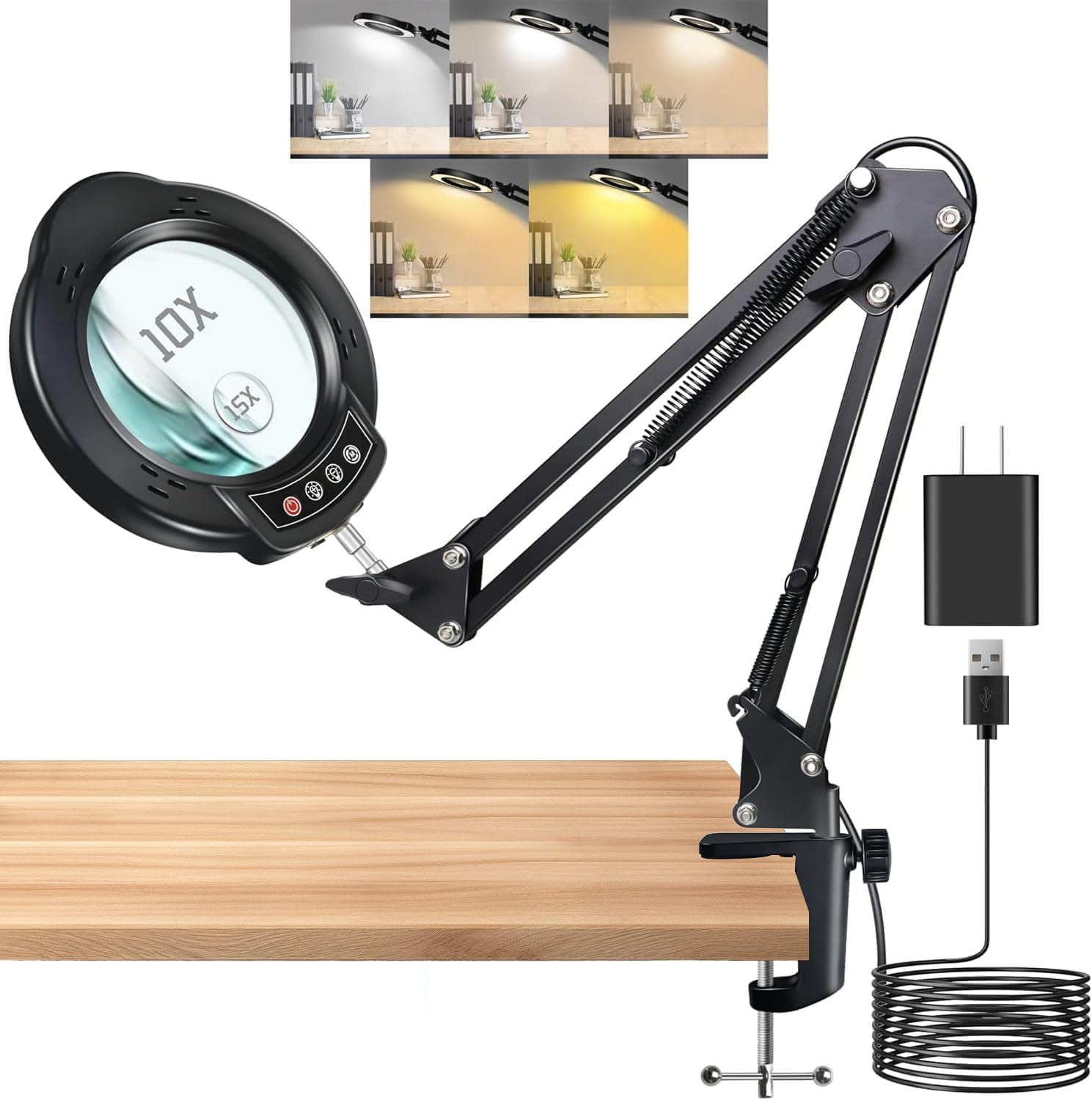 15X Magnifying Glass with Light and Clamp, Enhanced Brightness LED ...