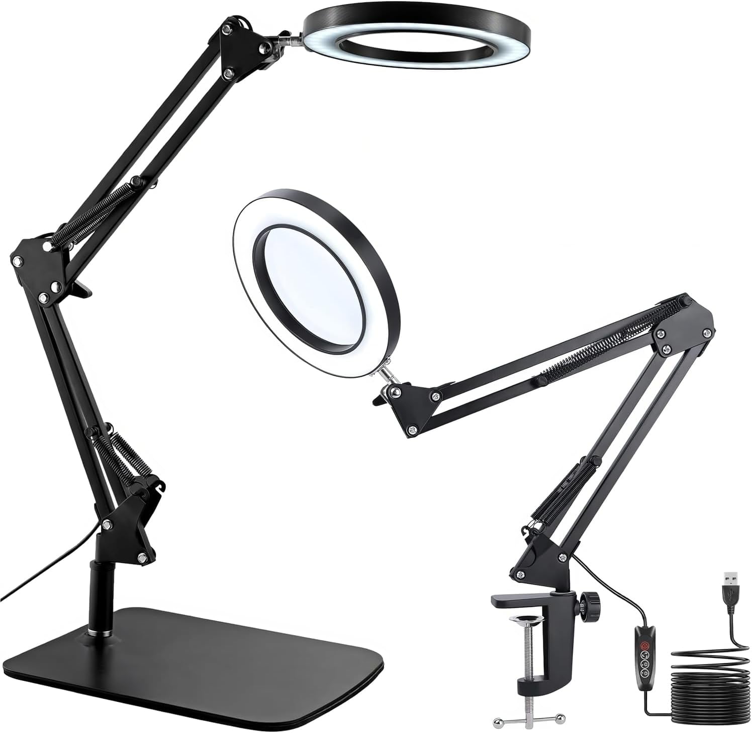 15X Magnifying Glass with Light, Table Lamp with Stand and Clamp, 2-in ...