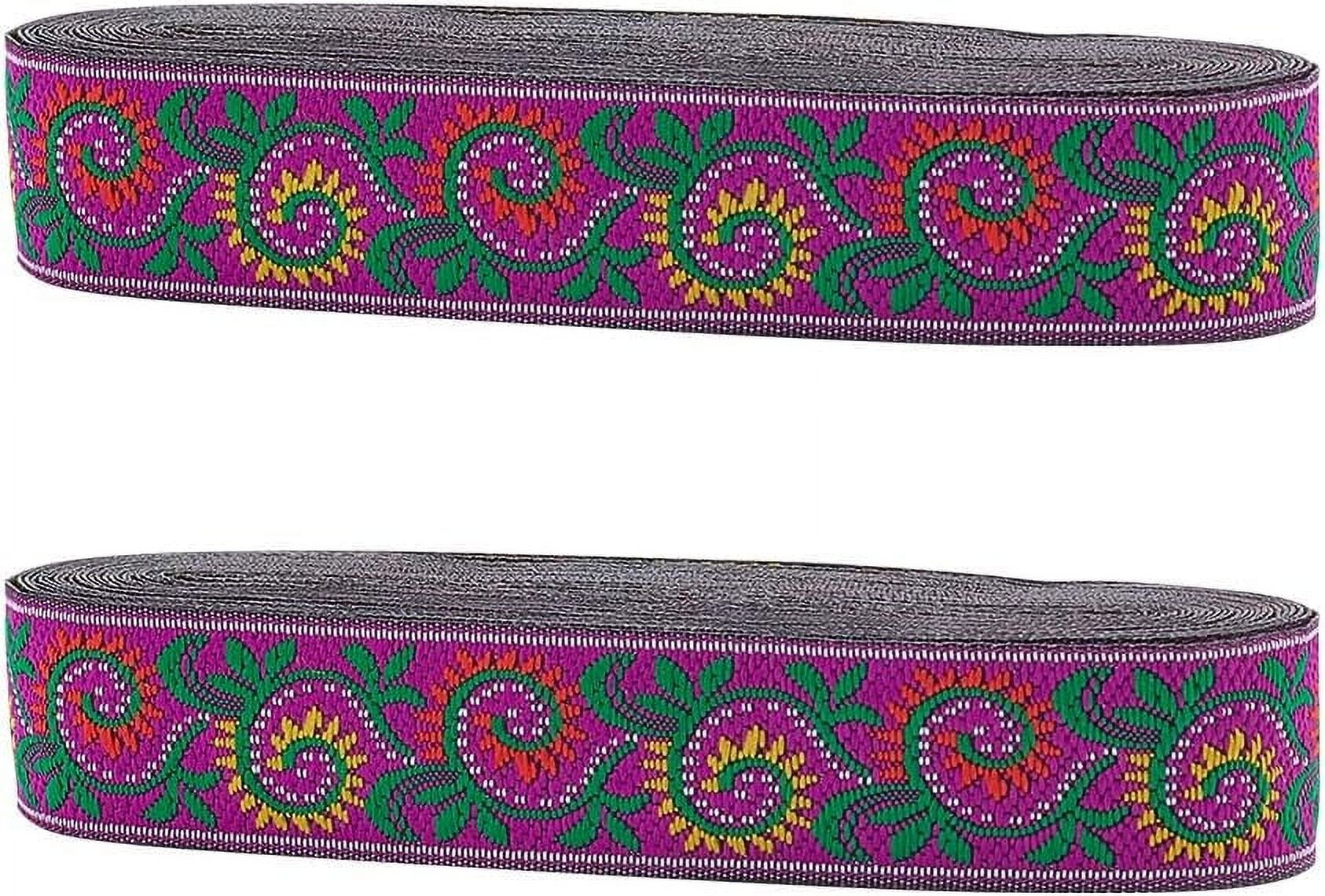 15Yards Jacquard Ribbon 1 inch Magenta Color Floral Pattern Jacquard ...