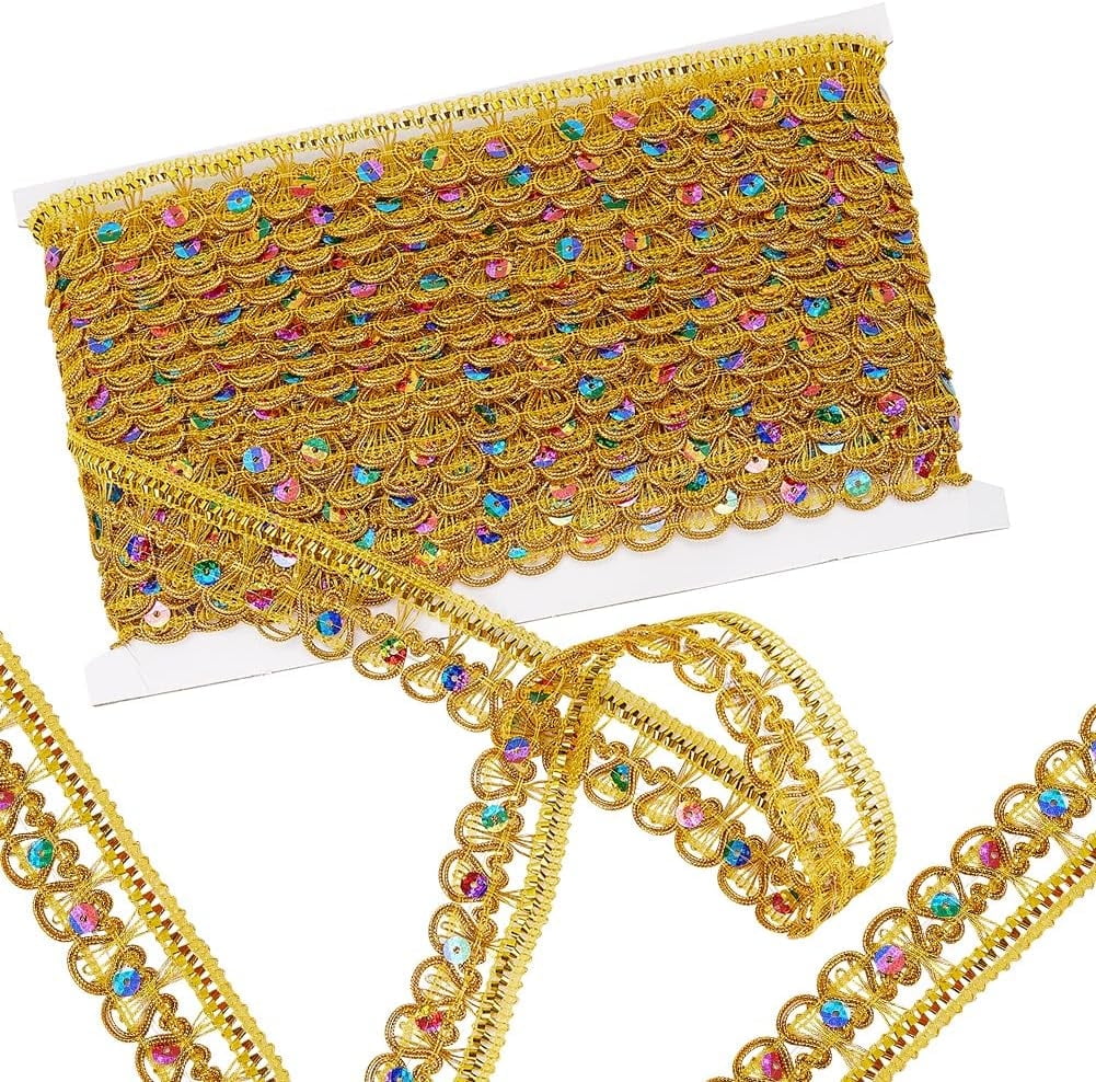 15Yds*27mm Metallic Braid Lace Trim Gold Shell Shape Paillette Lace ...