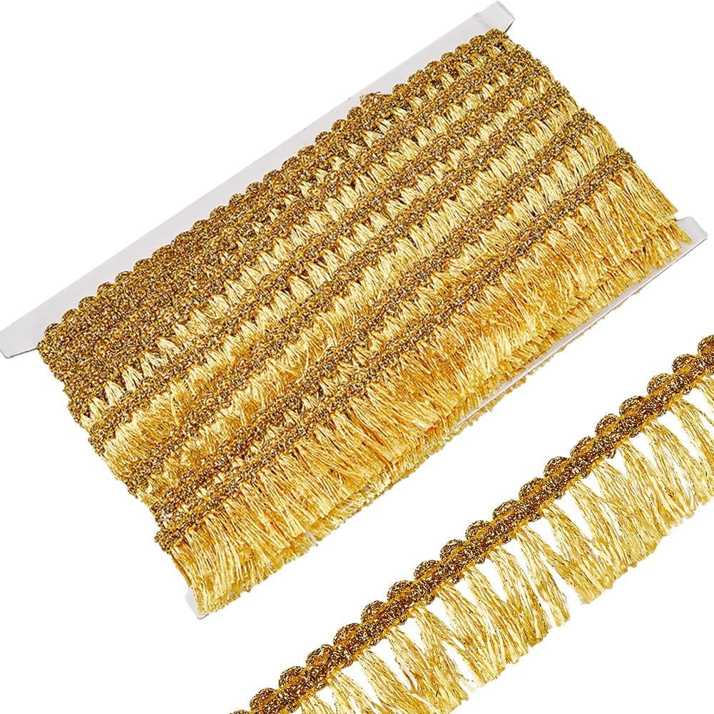 15Yds Gold Metallic Lace Trim Fringe Tassel Trims 1-1/4 inch(32mm) Wide ...