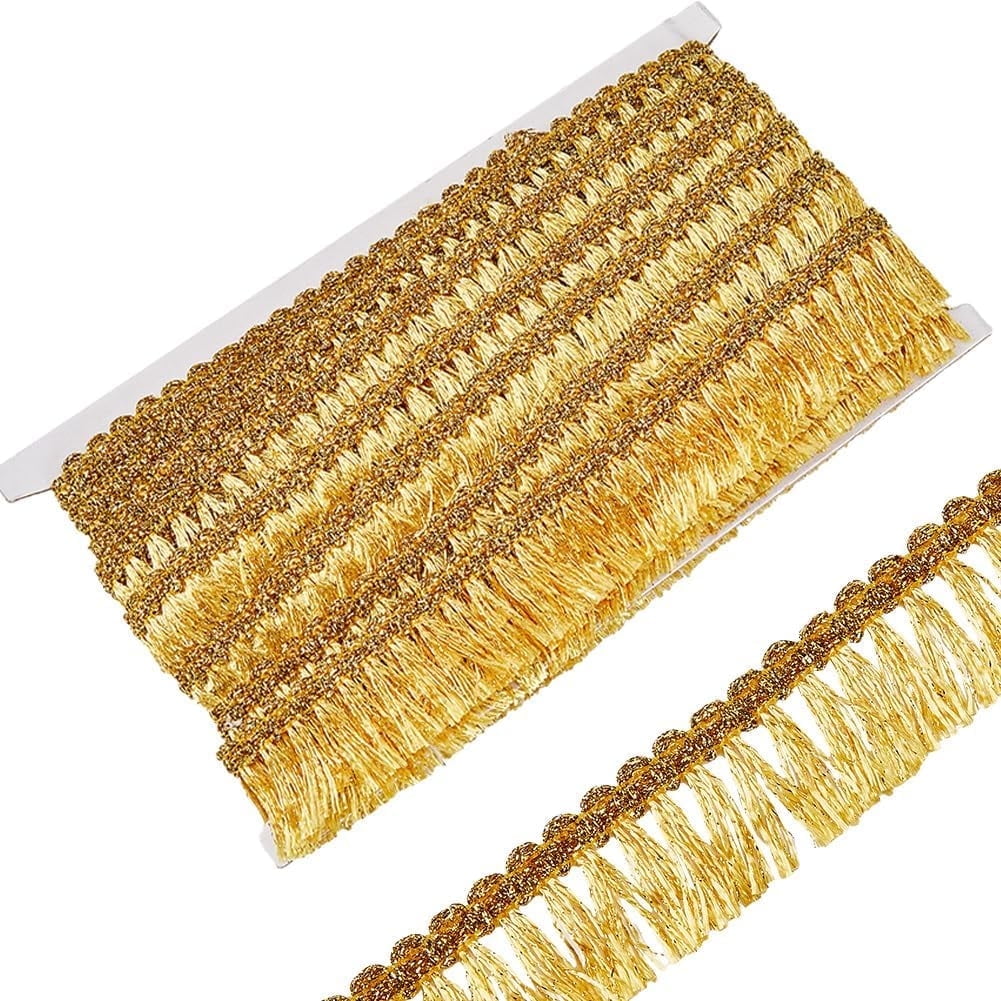 15Yds Gold Metallic Lace Trim Fringe Tassel Trims 1-1/4 inch(32mm) Wide ...