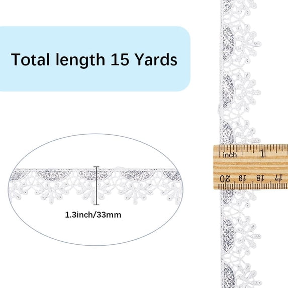 15Yds Long White Venice Fringe Ribbon Sequin Embroidery Lace Trim 33mm ...