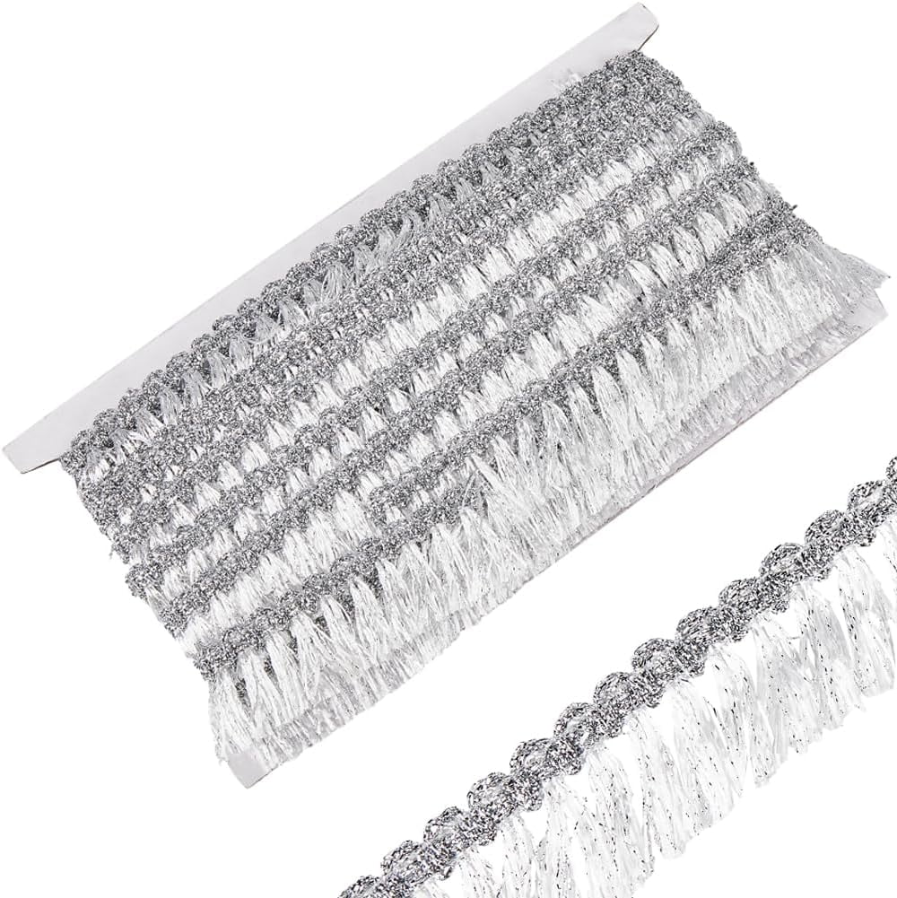 15Yds Silver Metallic Fringe Tassel Trim Glitter Braided Lace Trim ...