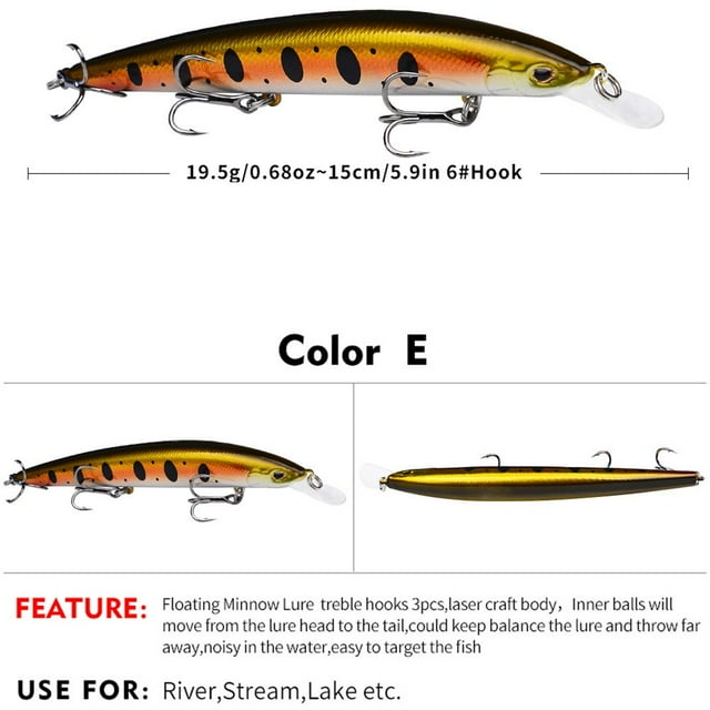 15cm/20g Bass Pike Bait Suspending Minnow fishing lure ABS Hard Bait ...