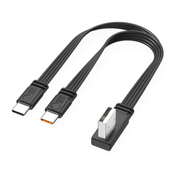 15cm/50cm/100cm Flat Silicone USB to Double Type C Cable 90 Degree ...