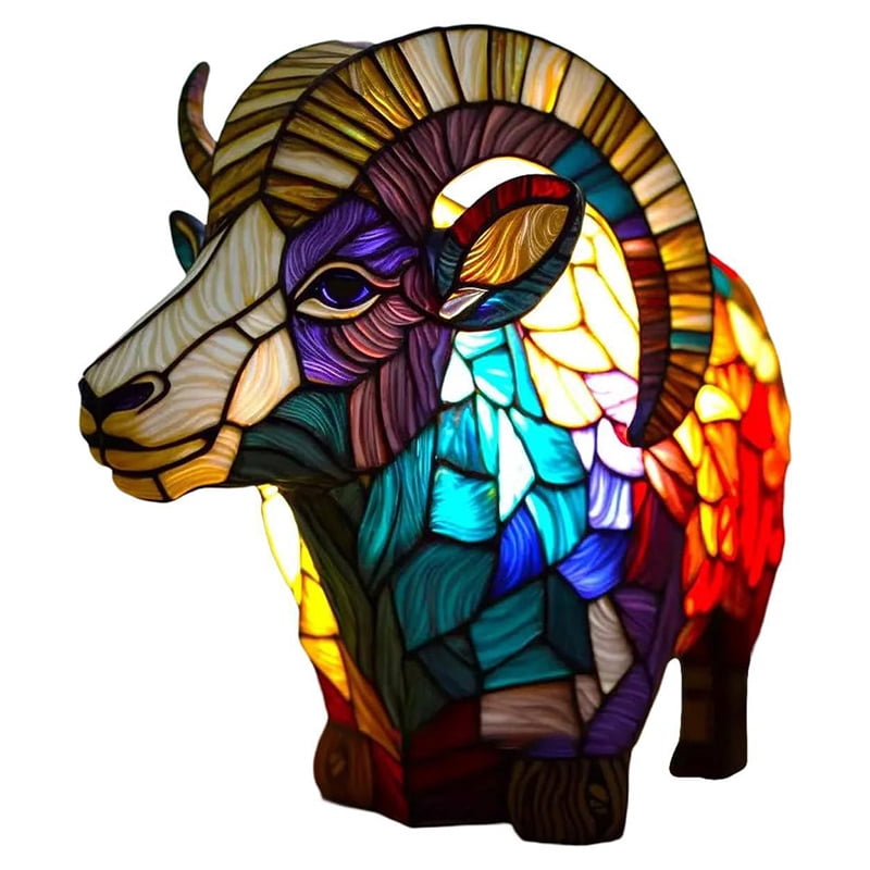 15cm Animal Resin Stained Glass Table Lamp Ornament Mermaid Sheep Owl ...