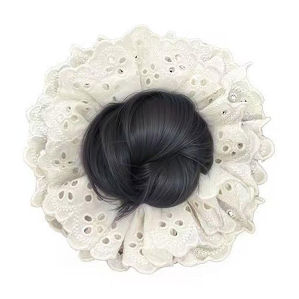 15cm Bun Wig with Flower Bud Design - Polyester Fiber, Asian Face Shape ...
