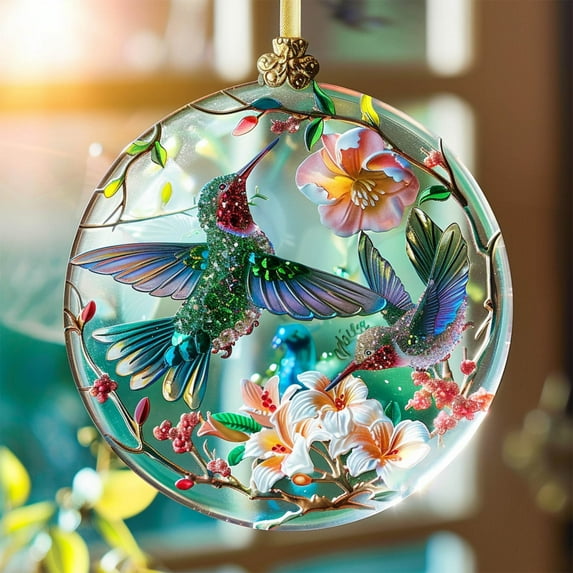 15cm Hummingbird Suncatcher Stained Glass Hanging Ornament Colorful ...
