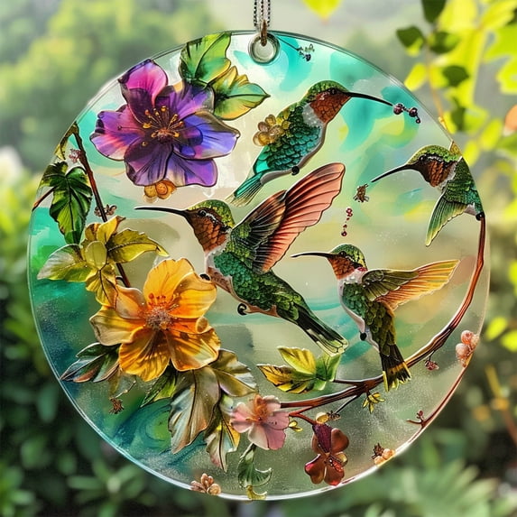 15cm Hummingbird Suncatcher Stained Glass Hanging Ornament Colorful ...