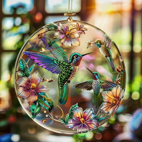 15cm Hummingbird Suncatcher Stained Glass Hanging Ornament Colorful ...