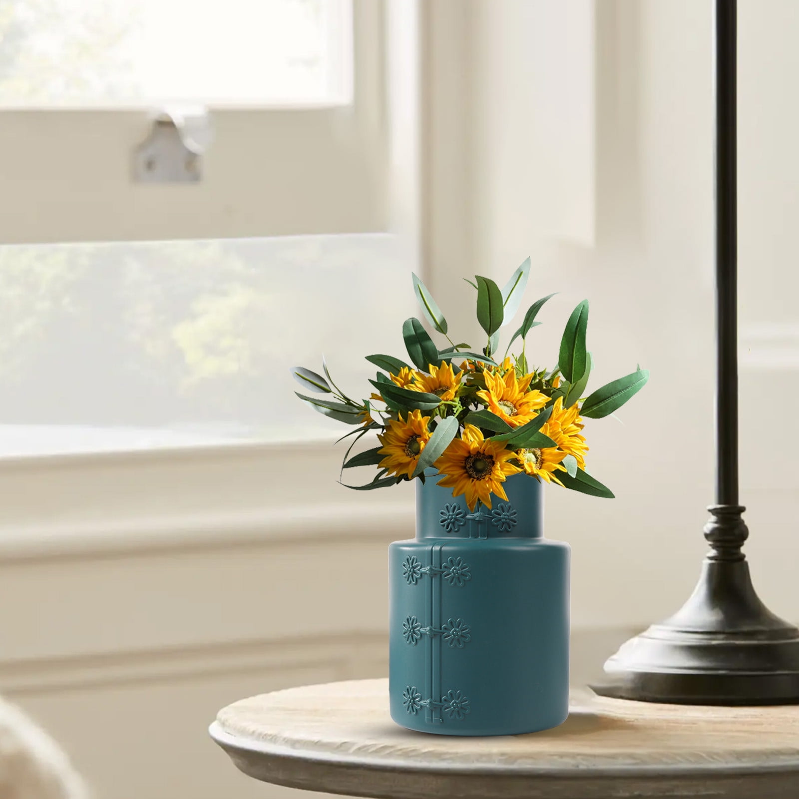 15cm Plastic Decorative Vase, White & Orange Glossy Floral Arrangement ...