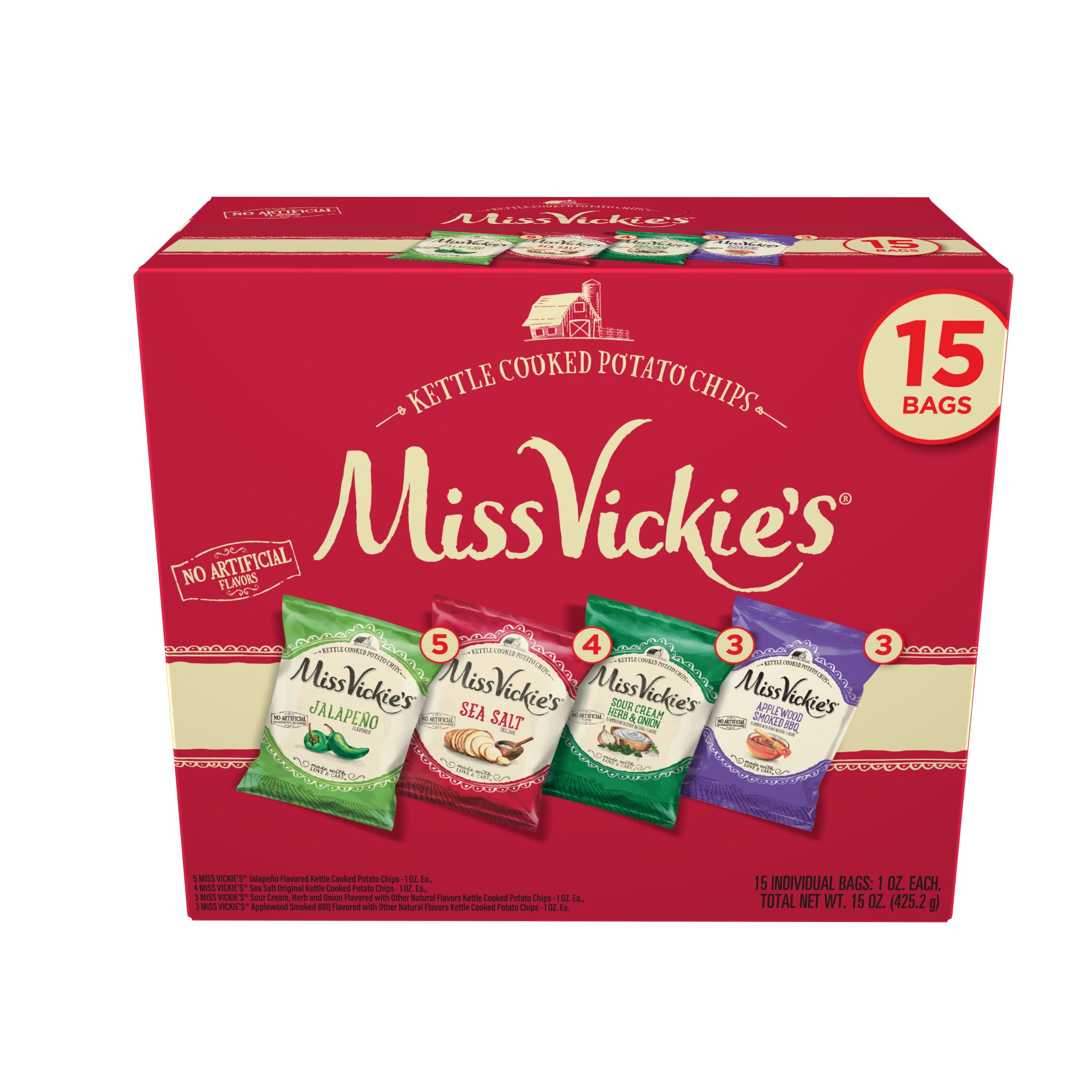 Miss Vickie's Kettle Cooked Potato Chips, 4 Flavor Variety Pack, 1 oz ...