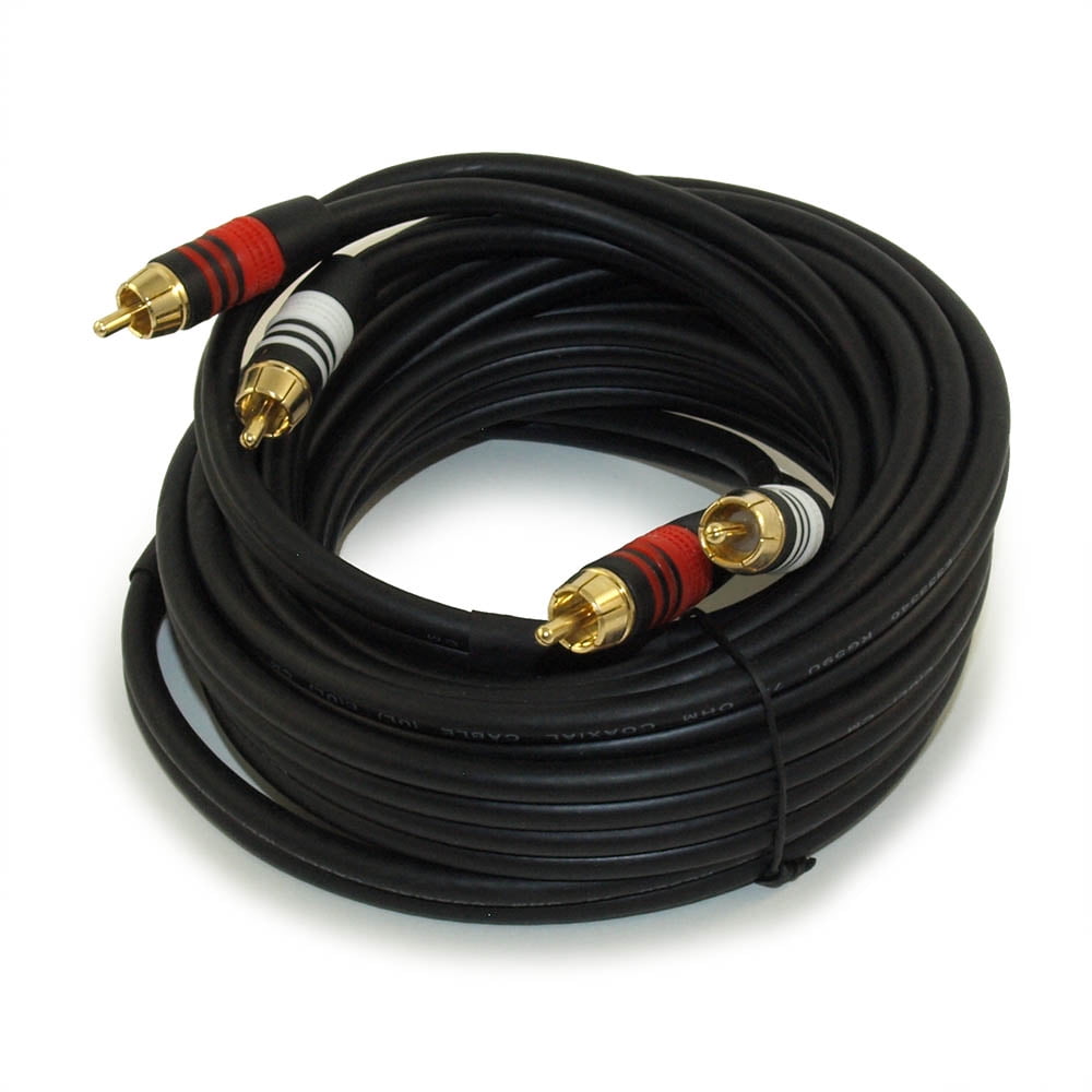 15ft 2 Wire RCA Premium Component Audio Cables, 24K Gold Plated, Black ...