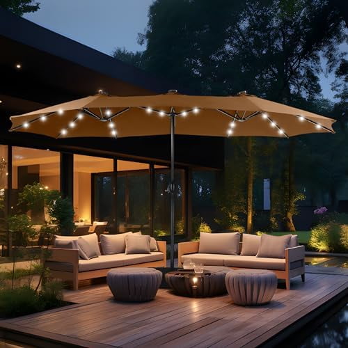 15ft Double Sided Patio Umbrella with Solar Lights, Outdoor Large ...