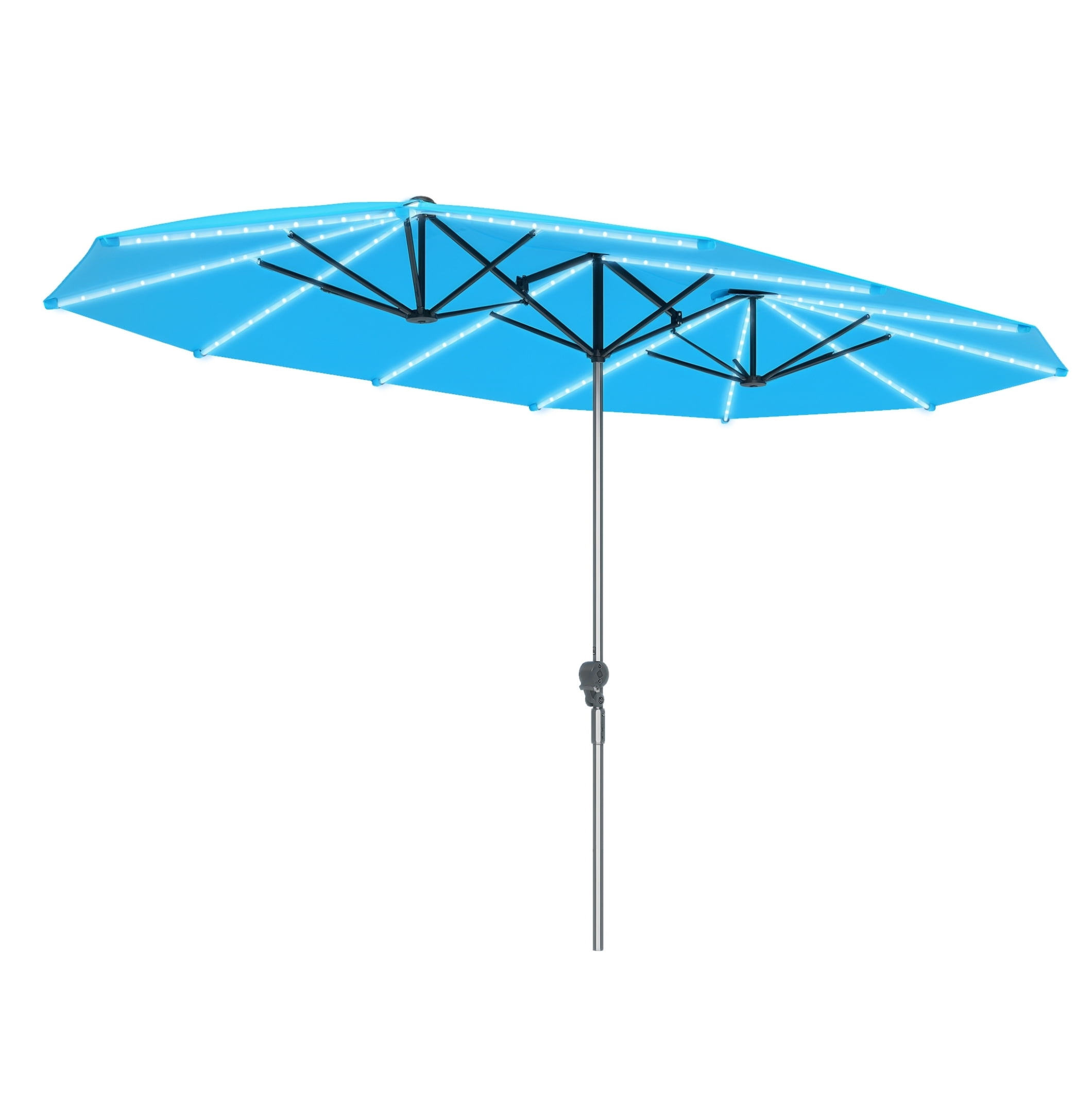 15ft Double-Sided Patio Umbrella with Solar Lights, Blue, UPF50 ...