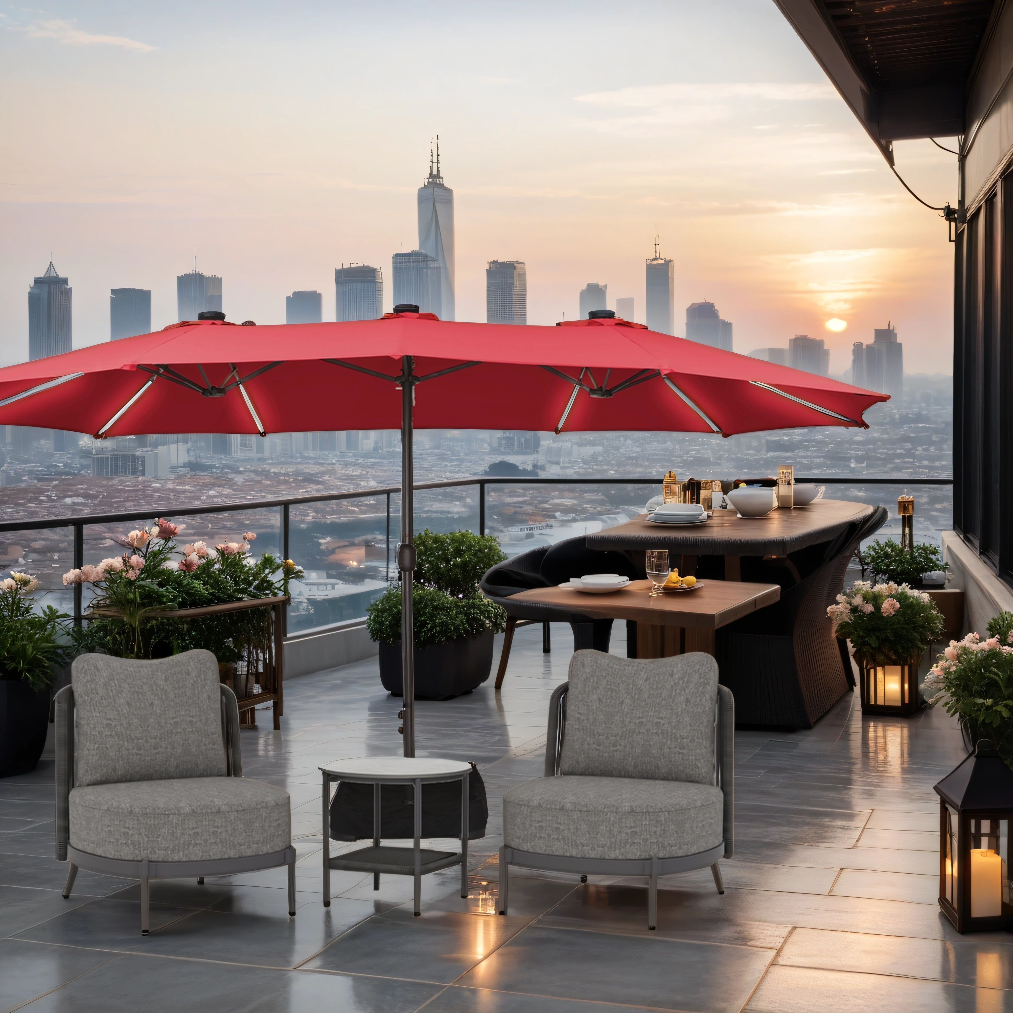 Mondawe 15ft Double-Sided Solar Patio Umbrella with Base (Included ...