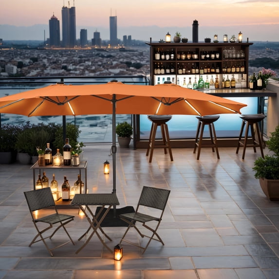 Mondawe 15ft Double-Sided Solar Patio Umbrella, LED Strip Lights, Heavy ...