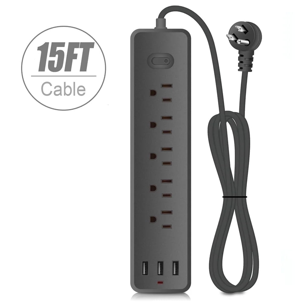 BOHASHIN 15ft Extension Cord, Surge Protector Power Strip, 5 Outlets, 3 ...