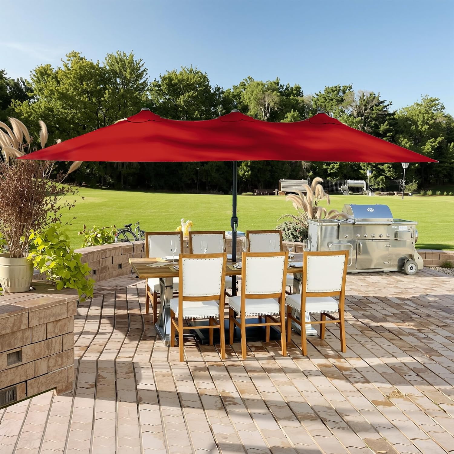 15ft Large Double-sided Pool Umbrella with Base Included, Outdoor Patio ...