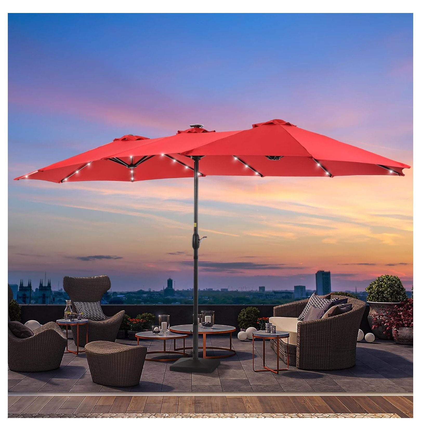15ft Large Patio Umbrella with Solar Lights, Outdoor Double-Sided ...