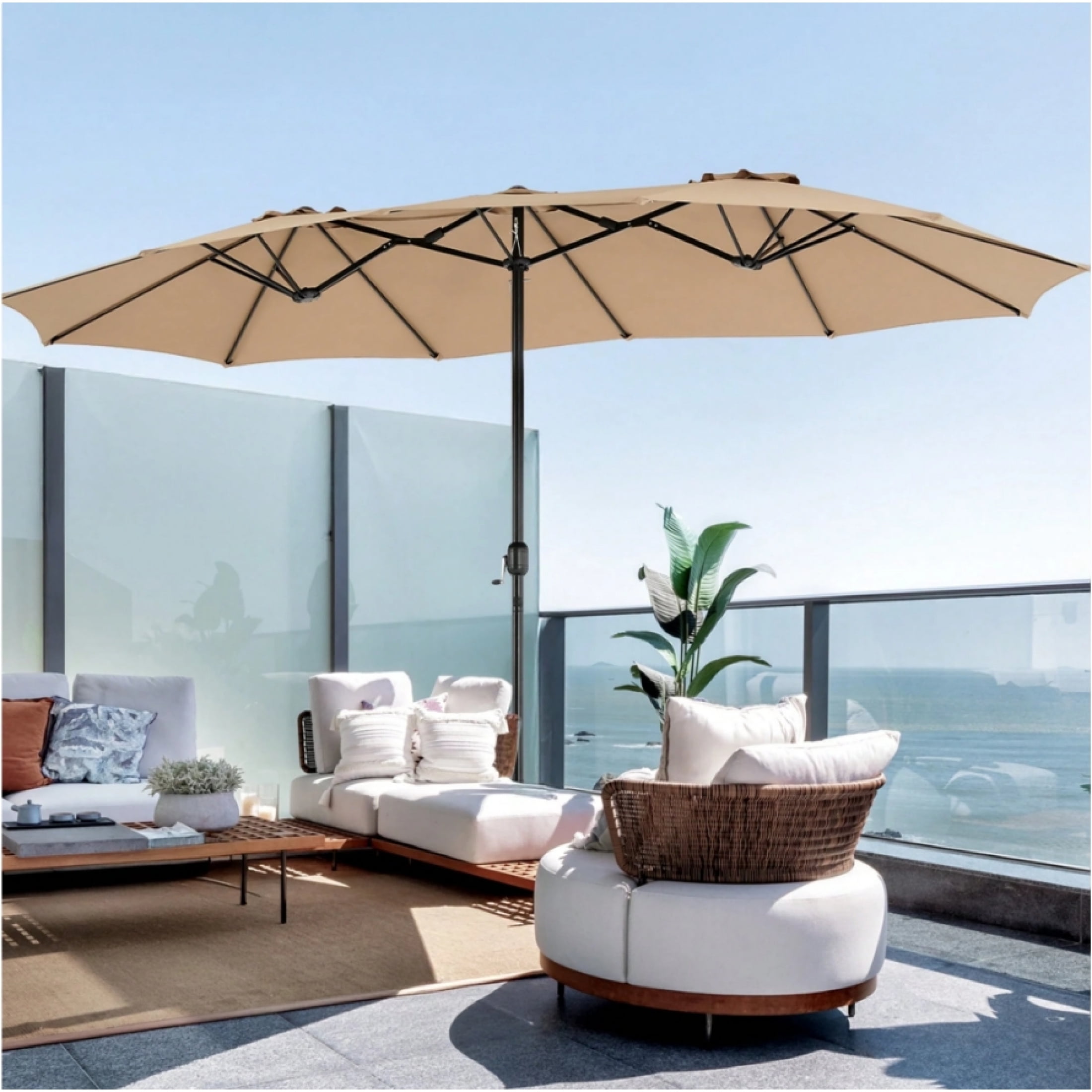 15ft Large Patio Umbrella With Base Included, Rectangle Table Umbrella ...