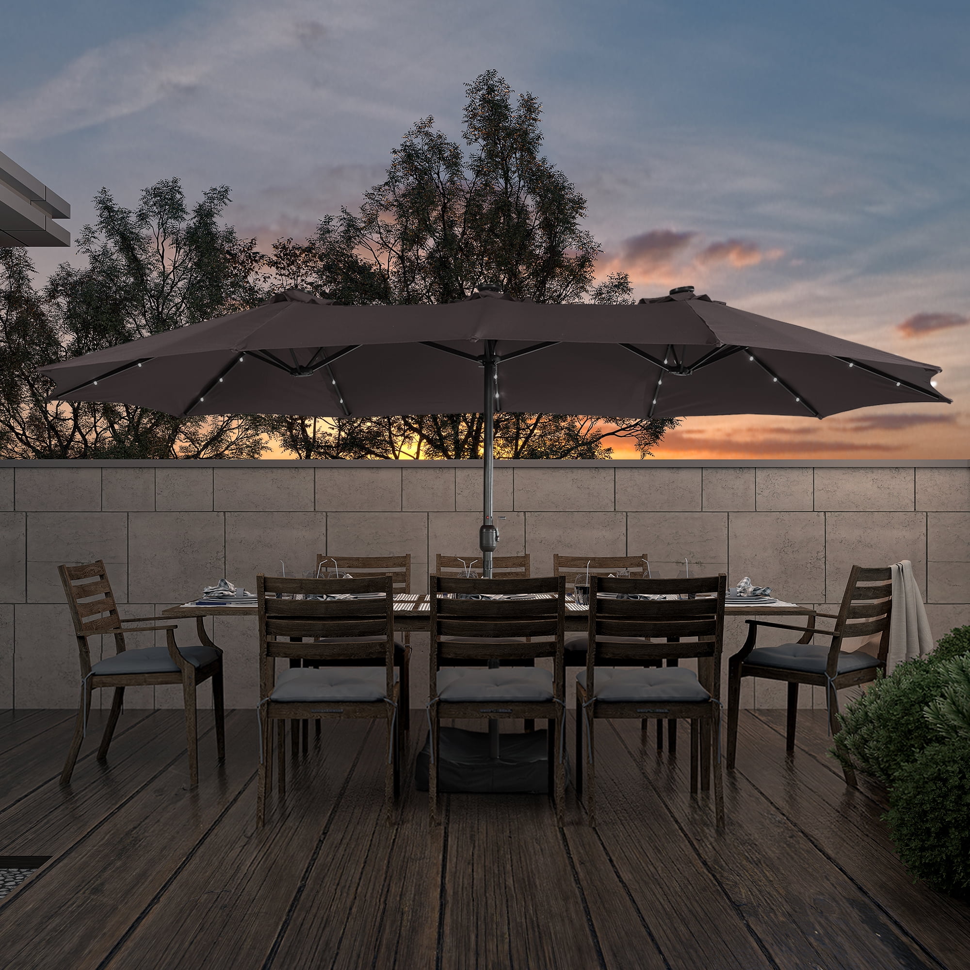 15ft Solar Lighted Patio Umbrella, Double-Sided Market Beach Umbrella ...