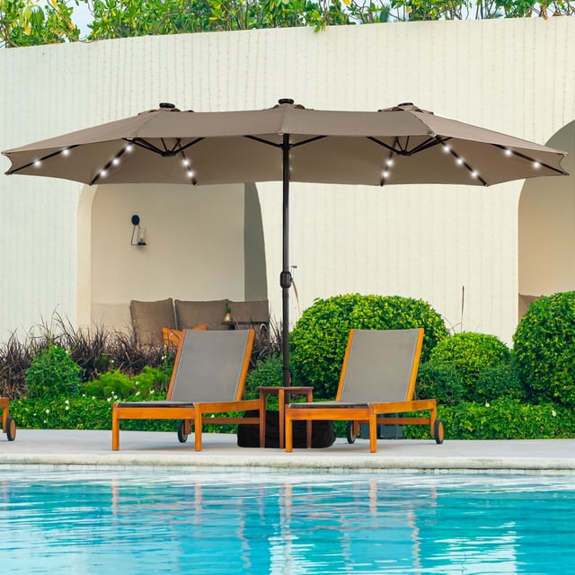 15ft Large Patio Umbrella with Solar Lights, 36 LED Lit, Double-Sided ...