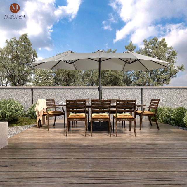 15ft Large Patio Umbrella with Solar Lights, Double-Sided Outdoor ...