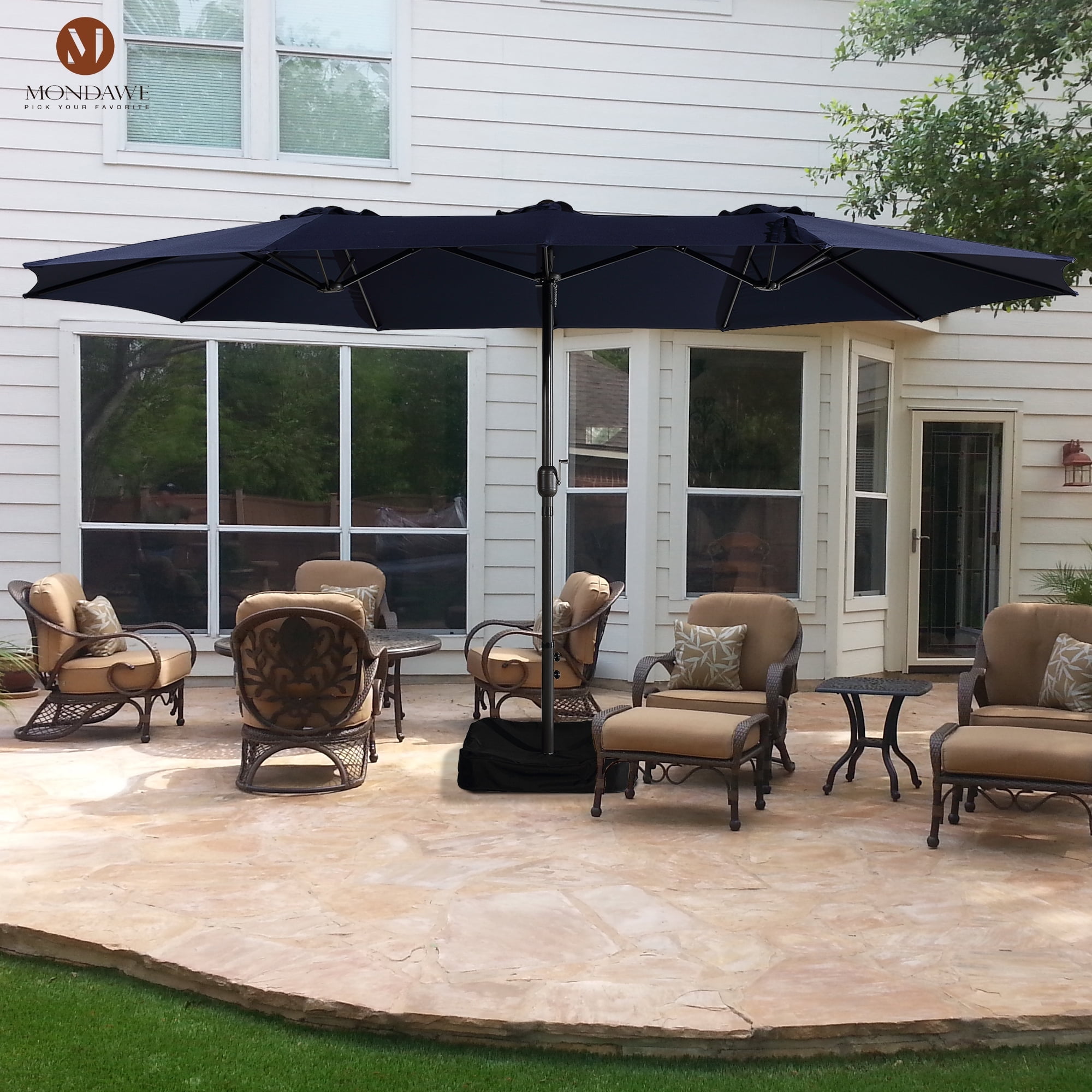 15ft Extra Large Patio Umbrella with Base, Double-Sided Outdoor Market ...