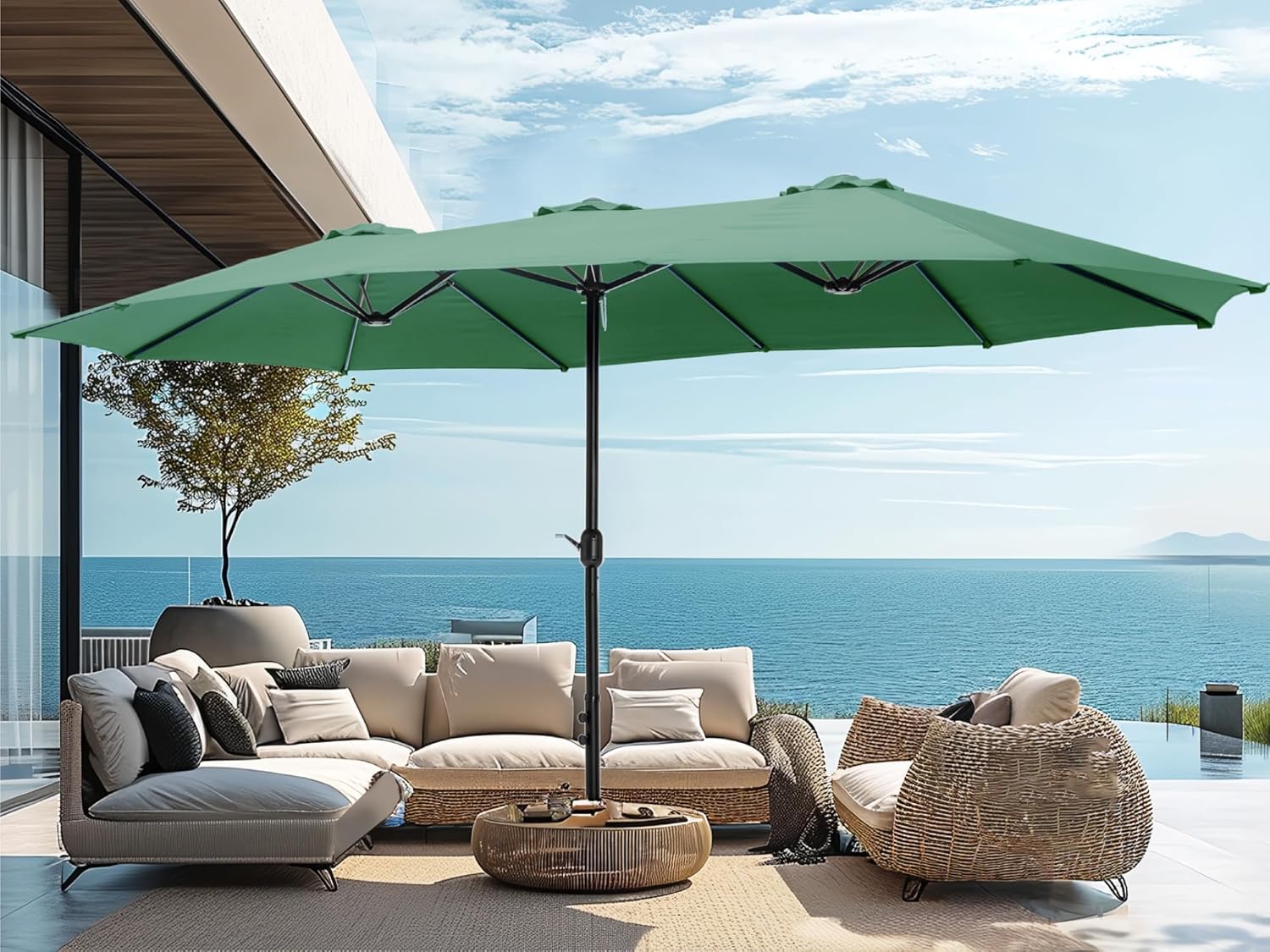 15ft Large Patio Umbrellas with Base, Outdoor Double-Sided Rectangle ...