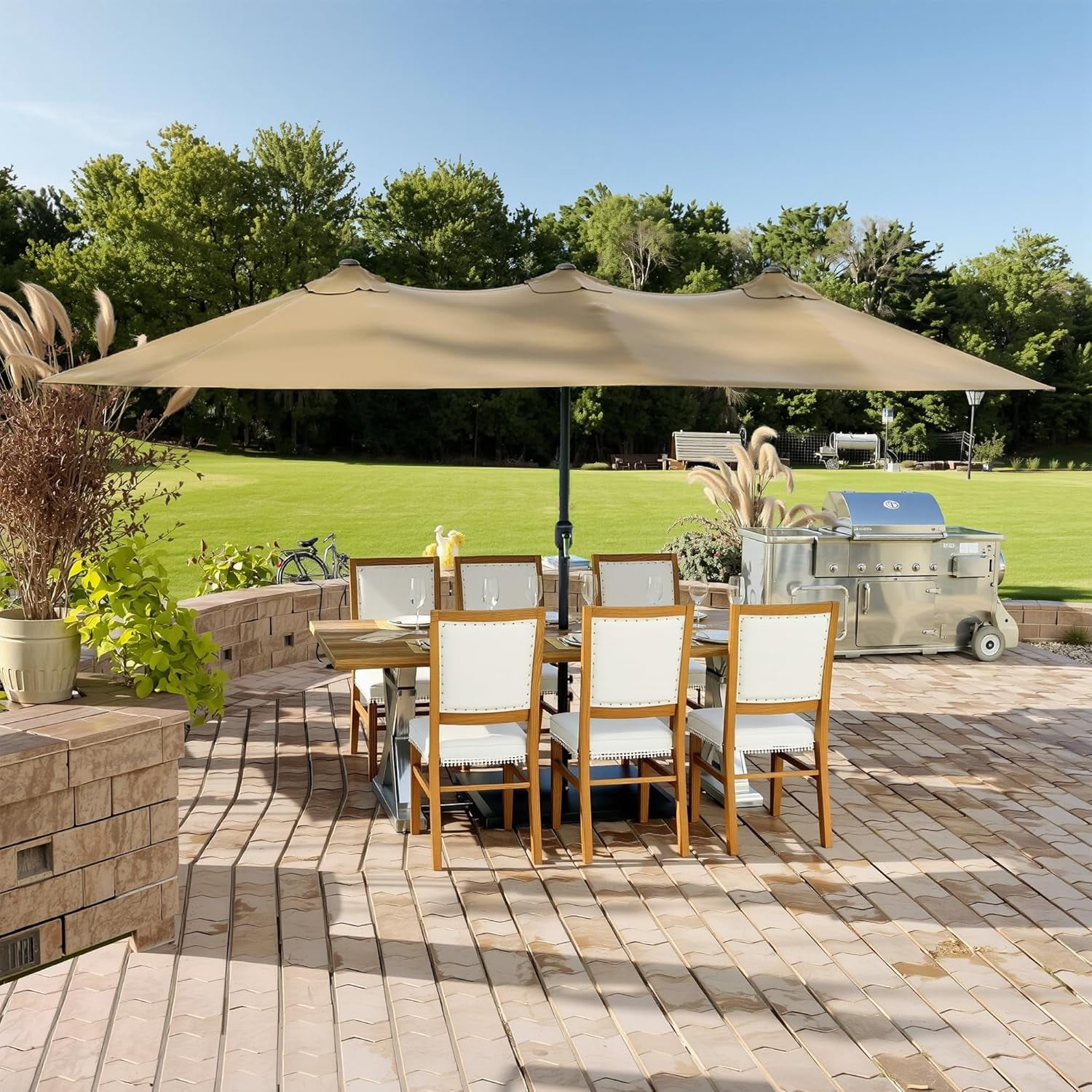 15ft Outdoor Patio Umbrella with Base Included, Double-sided Pool ...