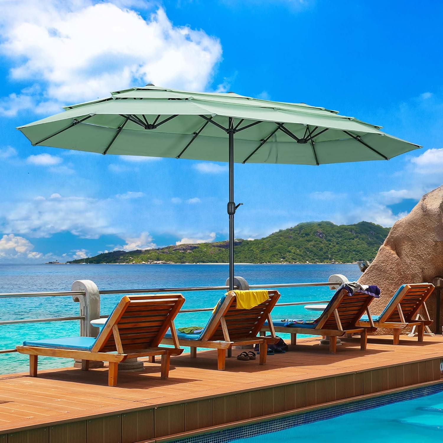 15ft Outdoor Patio Umbrellas，3 Tier Vented and Large Market Table ...