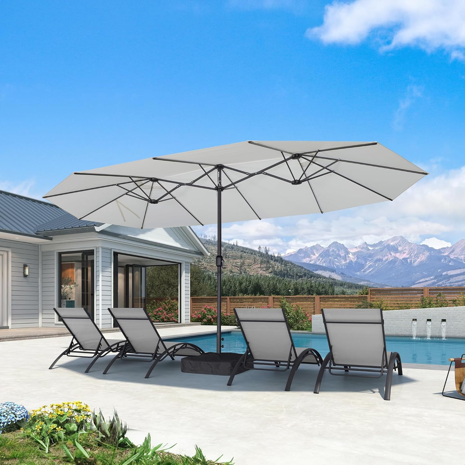 15ft Patio Market Umbrella with Base Double-Sided Rectangle Outdoor ...