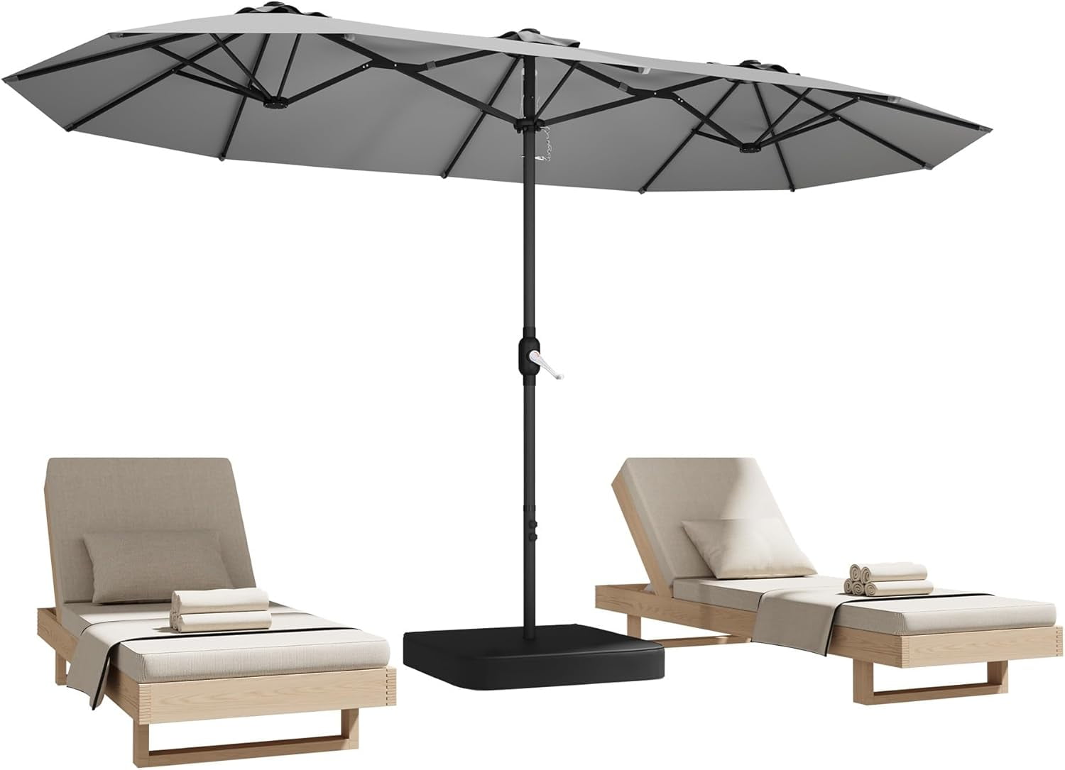 15ft Patio Umbrella with Base,Large Outdoor Double-Sided Rectangle ...
