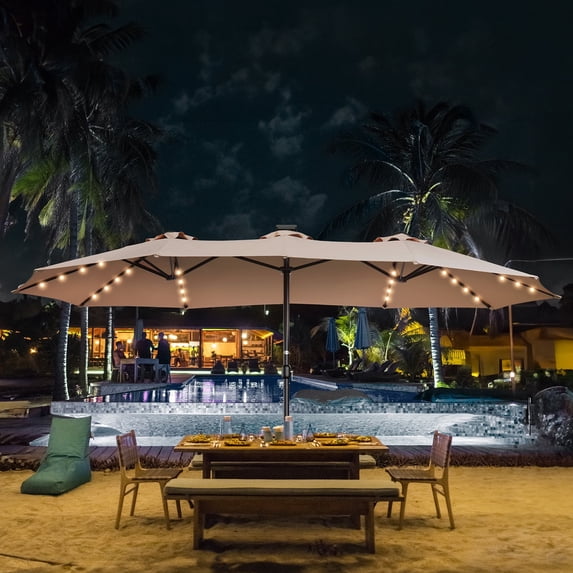 15ft Patio Umbrella with Light and Base Included, Double Sided Outdoor ...
