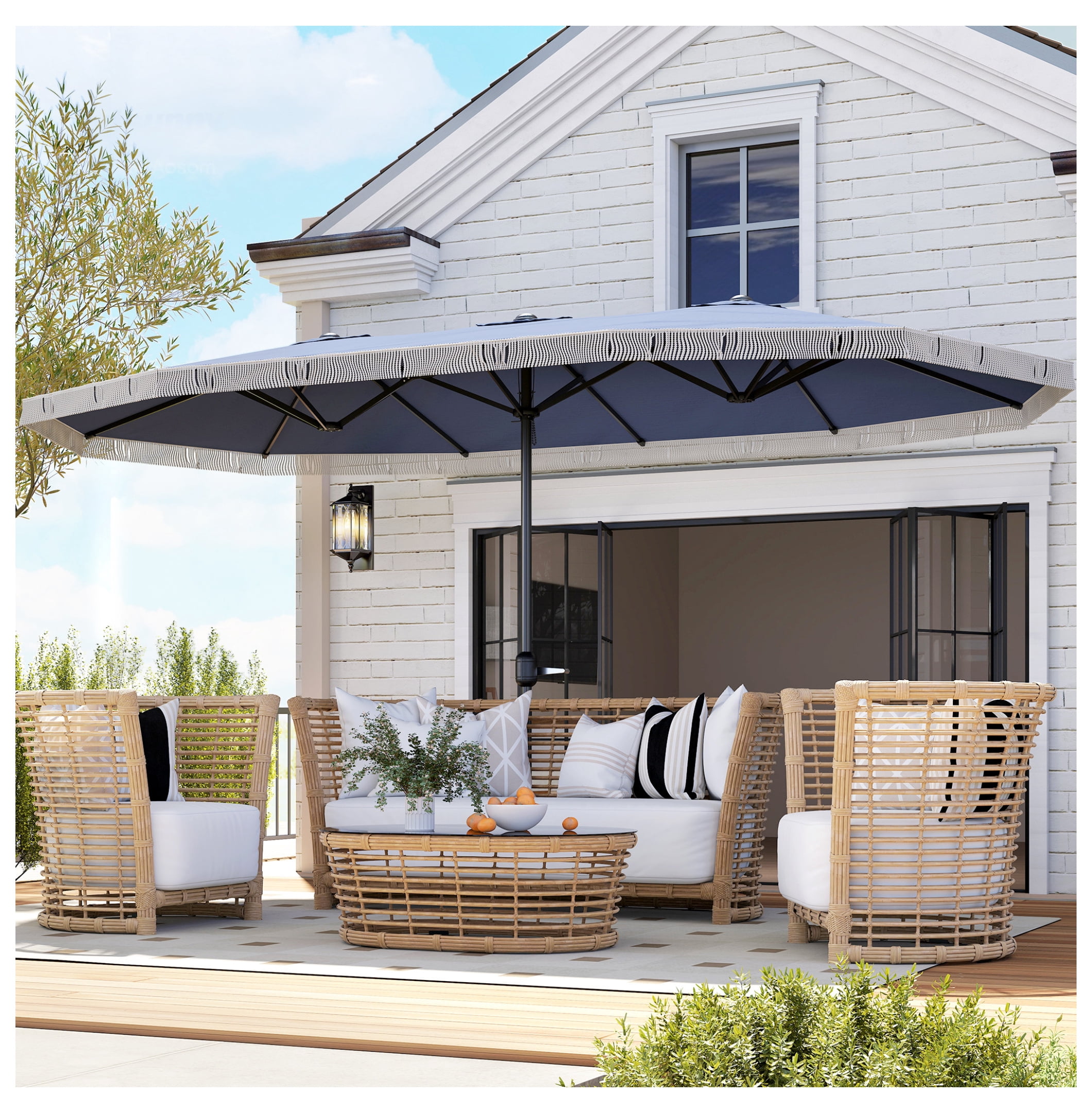 15ft Patio Umbrella, Rectangle Outdoor Umbrella with Fringe, Crank ...