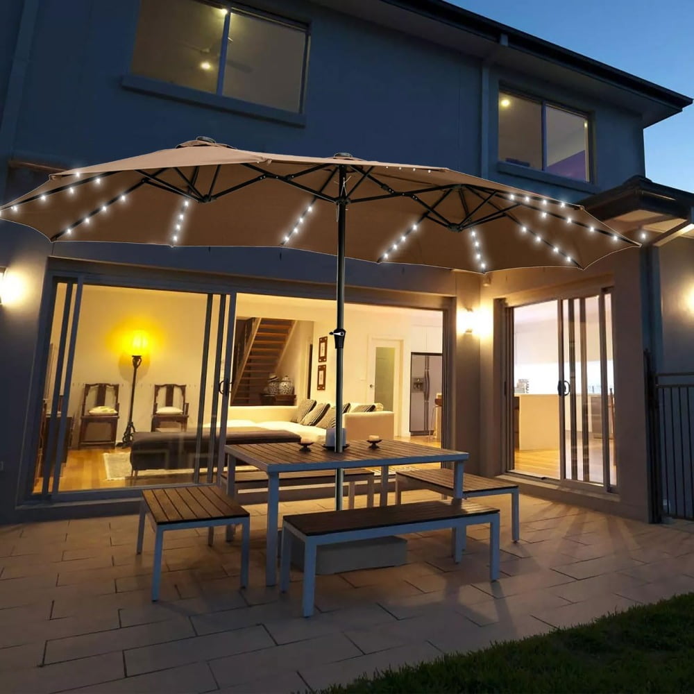 15ft Patio Umbrella With Solar Led Lighted,Double-Sided Outdoor ...