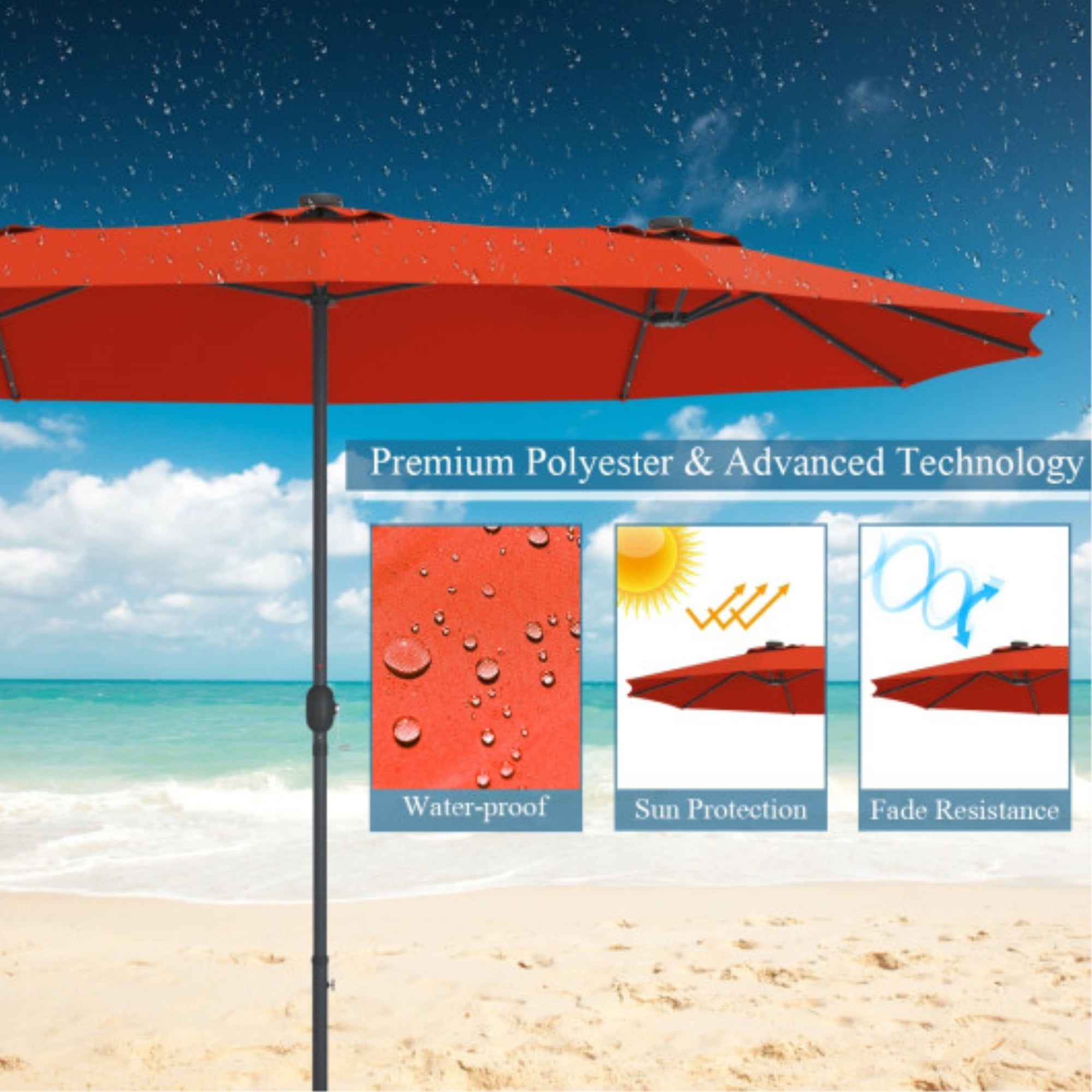 15ft Solar Patio Umbrella with LED Lights - Durable, Waterproof, and ...