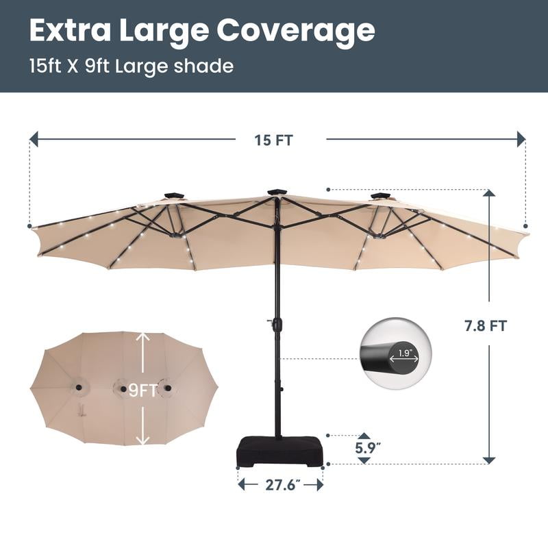 [15ft with base] PHI VILLA Patio Umbrella Double-Sided Outdoor Market ...