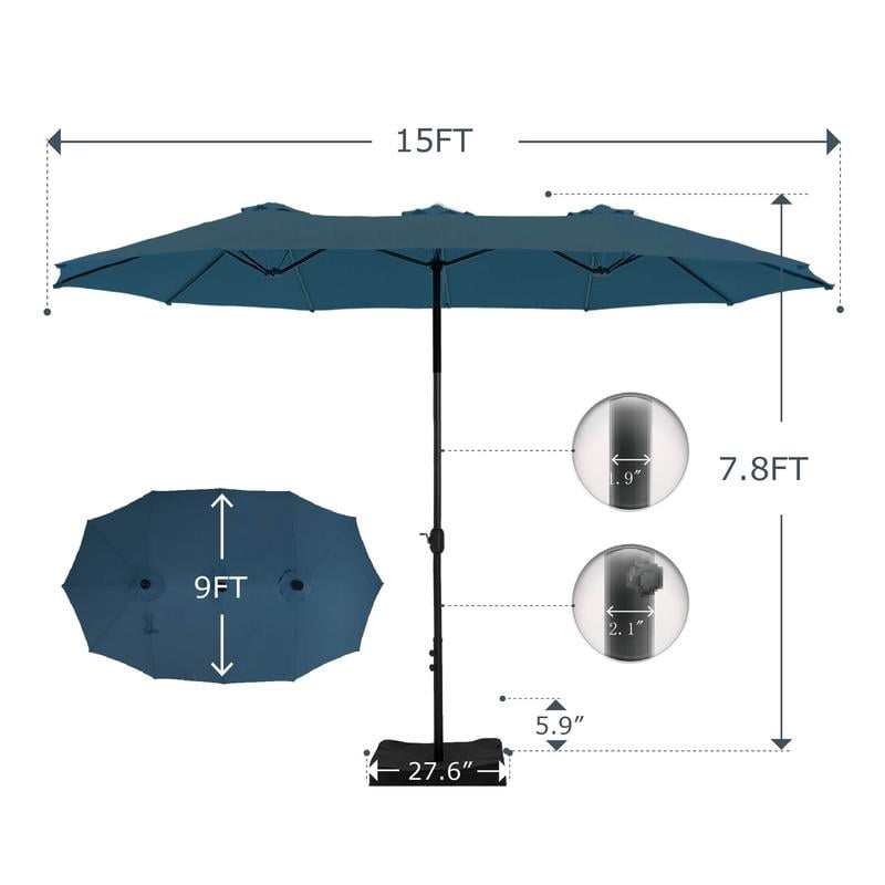 [15ft with base] PHI VILLA Patio Umbrella Double-Sided Outdoor Market ...