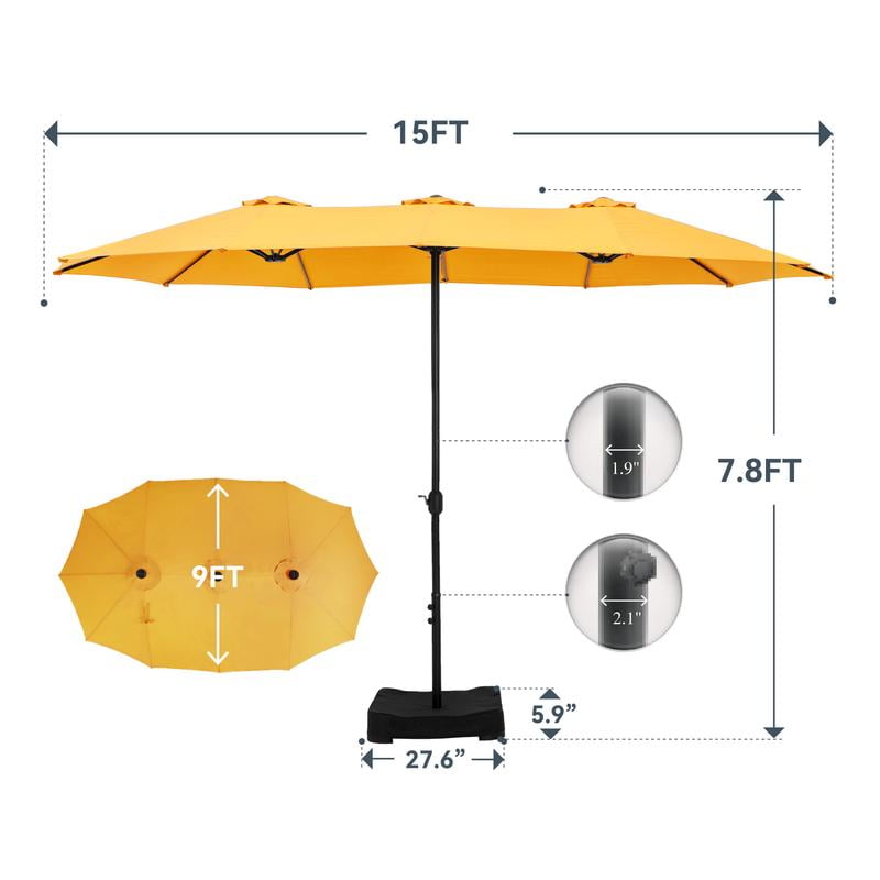 [15ft with base] PHI VILLA Patio Umbrella Double-Sided Outdoor Market Extra Large Umbrella with ...