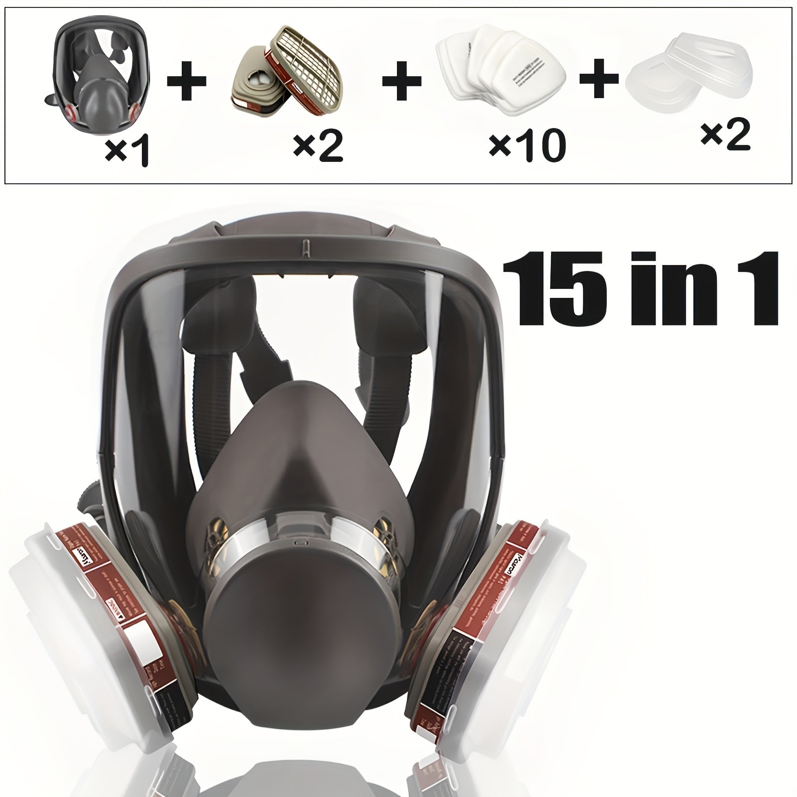 15in 1 Full Face Respirator Gas Mask, Vapor Respirator Compatible with ...