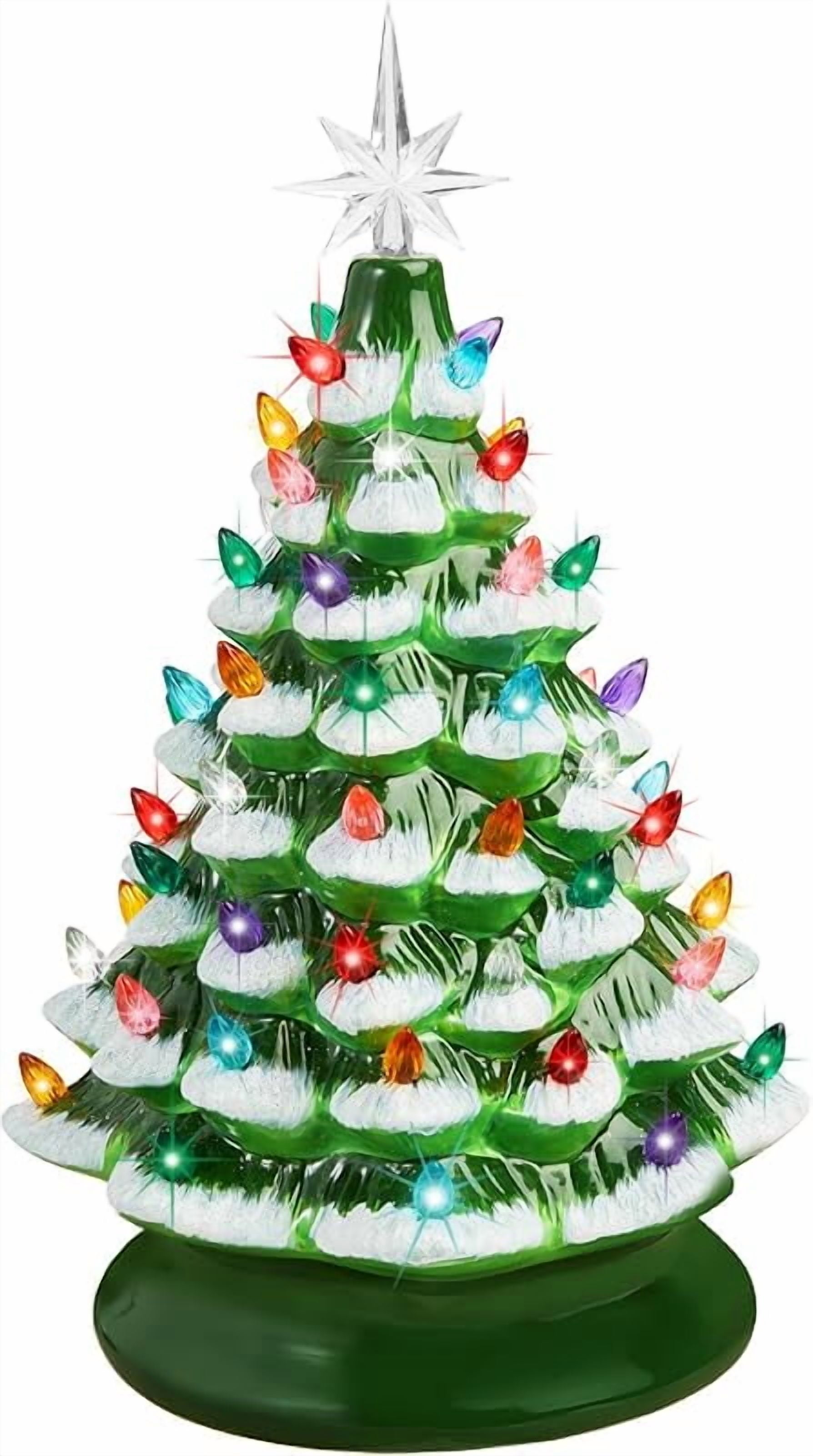15in Ceramic Christmas Tree, Pre-lit Hand-Painted Tabletop Holiday Tree ...