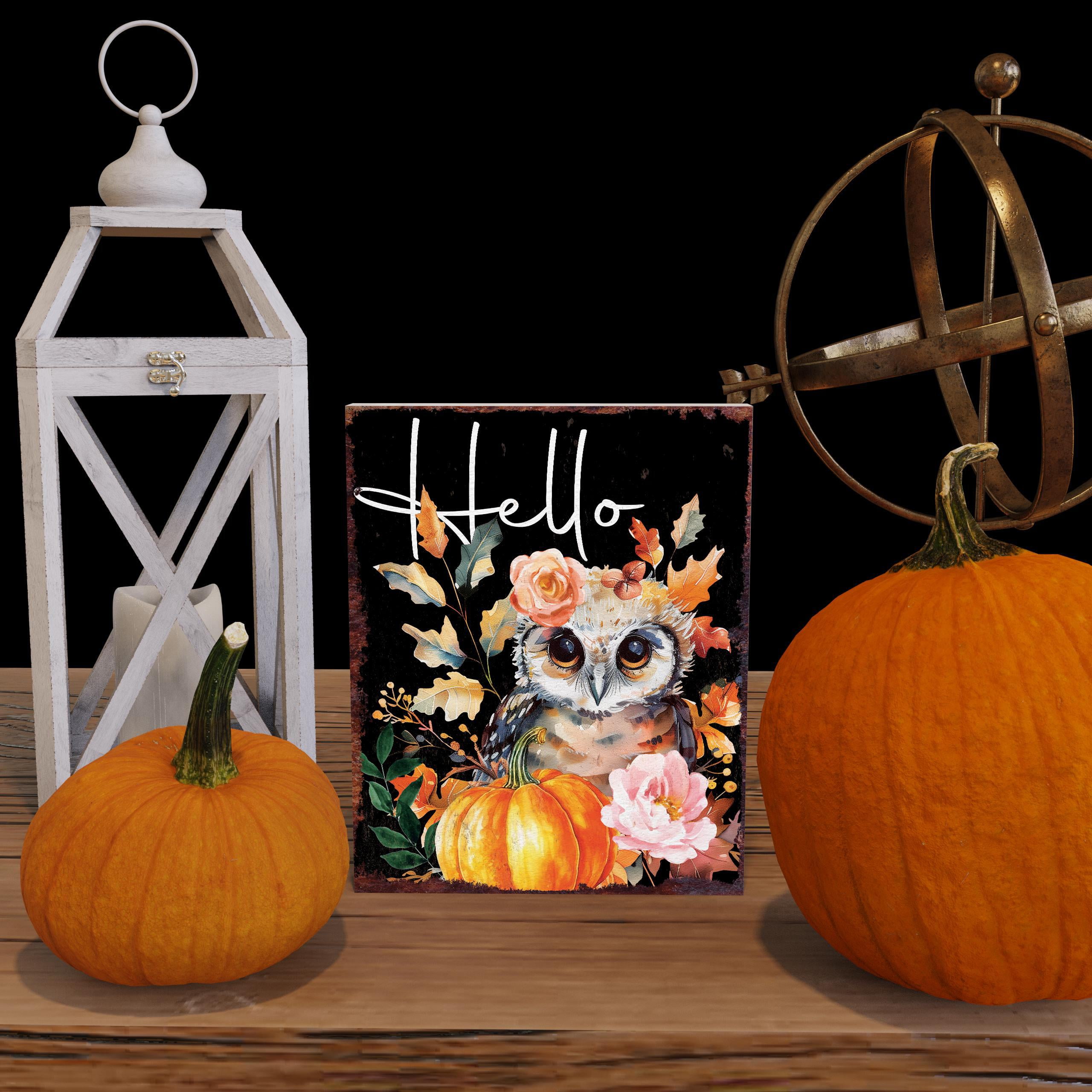15in Hello Fall Owl Table Decor | Fall Wooden Tabletop Sign | Farmhouse ...