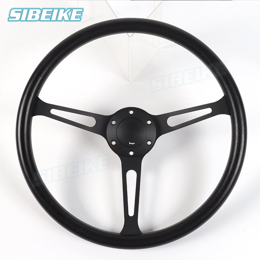 15inch 380mm Universal PU Leather Steering Wheel Black Spoke Classic ...