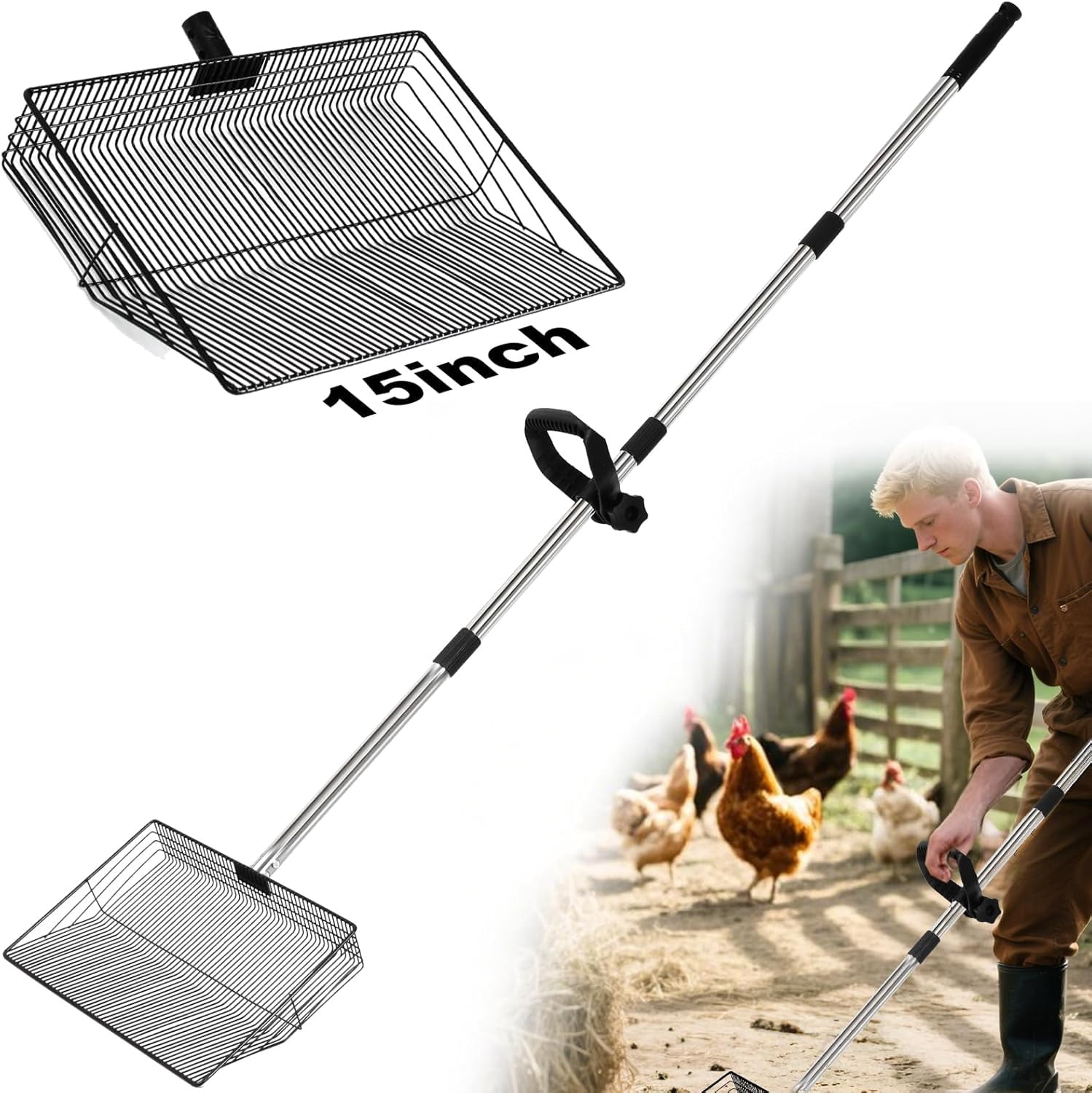15inch Chicken Poop Scooper,3-in-1 Detachable Tool (38 to 64 inches ...
