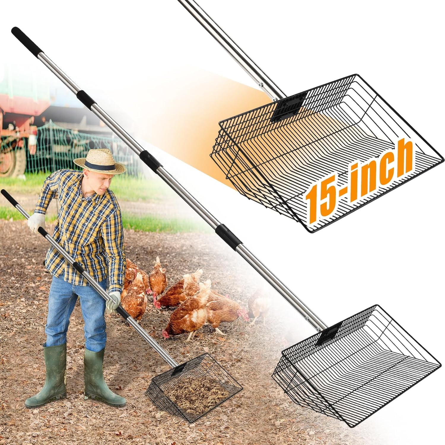 15inch Extra Large Chicken Poop Scooper, Heavy Duty Chicken Coop Scoop ...